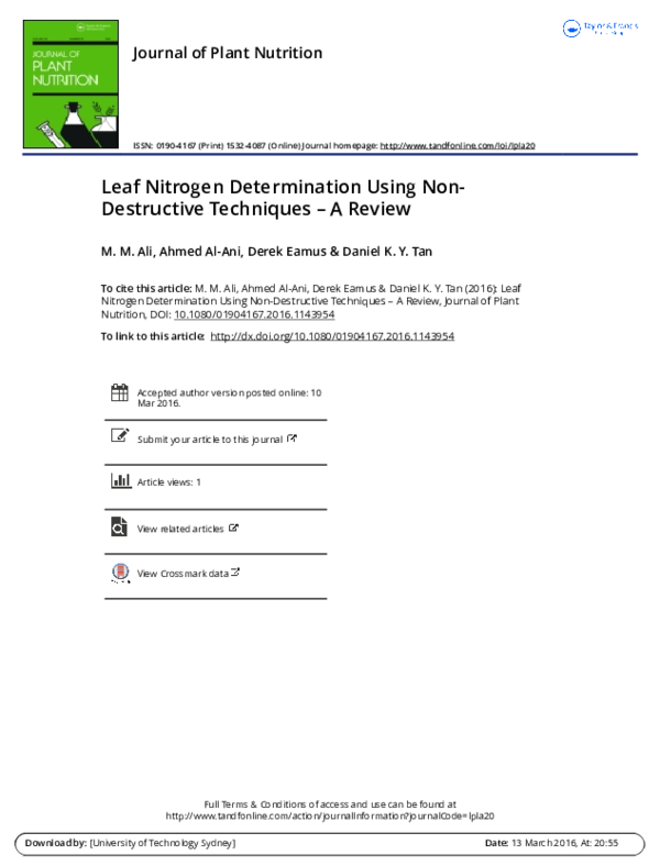 (PDF) Leaf nitrogen determination using non-destructive techniques–A review