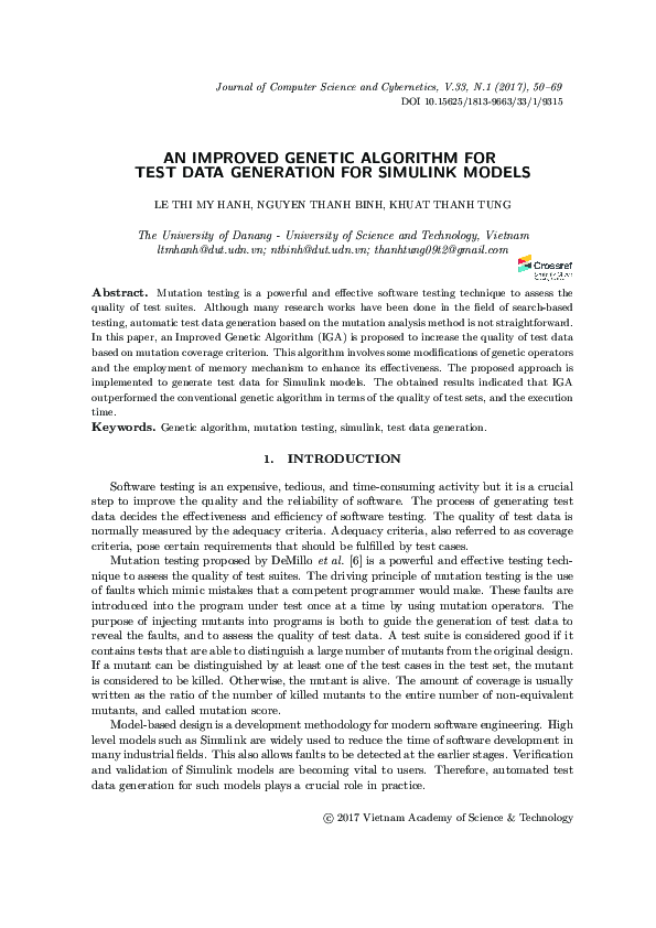 (PDF) An Improved Genetic Algorithm for Test Data Generation for ...