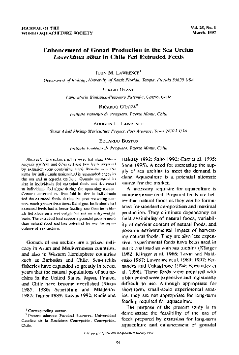 (PDF) Enhancement of Gonad Production In the Sea Urchin Loxechinus ...