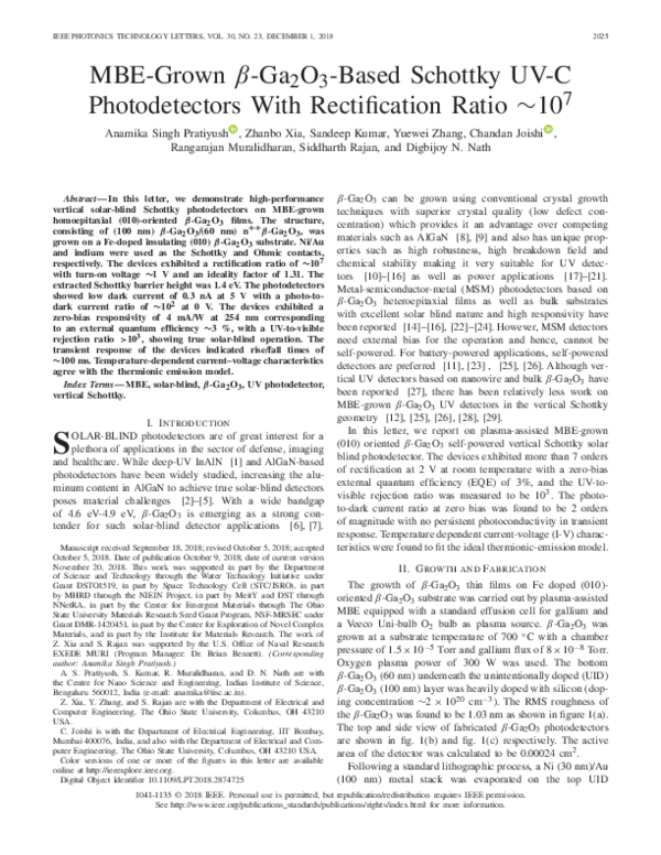 (PDF) MBE-Grown $\beta$ -Ga2O3-Based Schottky UV-C Photodetectors With ...