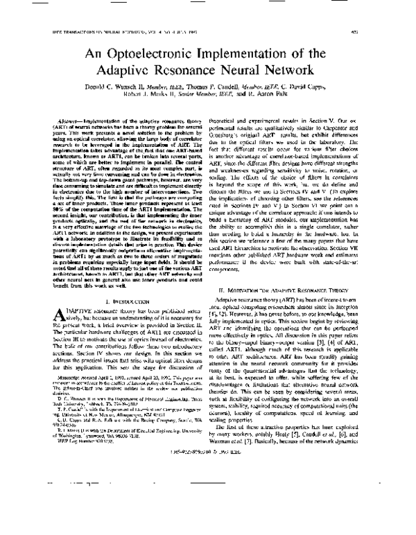 (PDF) An optoelectronic implementation of the adaptive resonance neural network