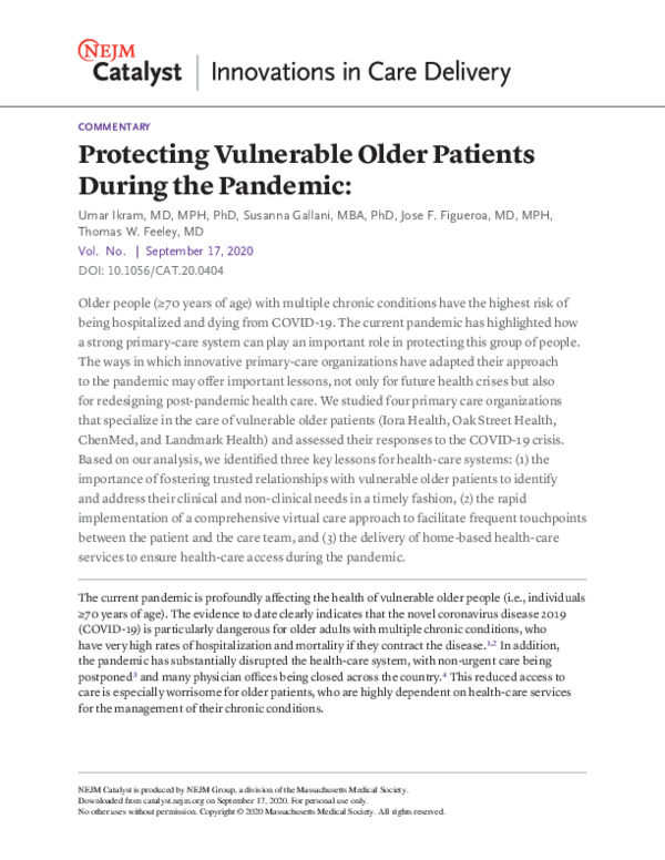 (PDF) Protecting Vulnerable Older Patients During the Pandemic