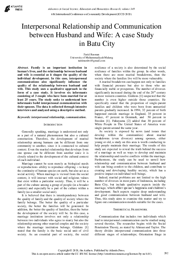 (PDF) Interpersonal Relationship and Communication between Husband and ...
