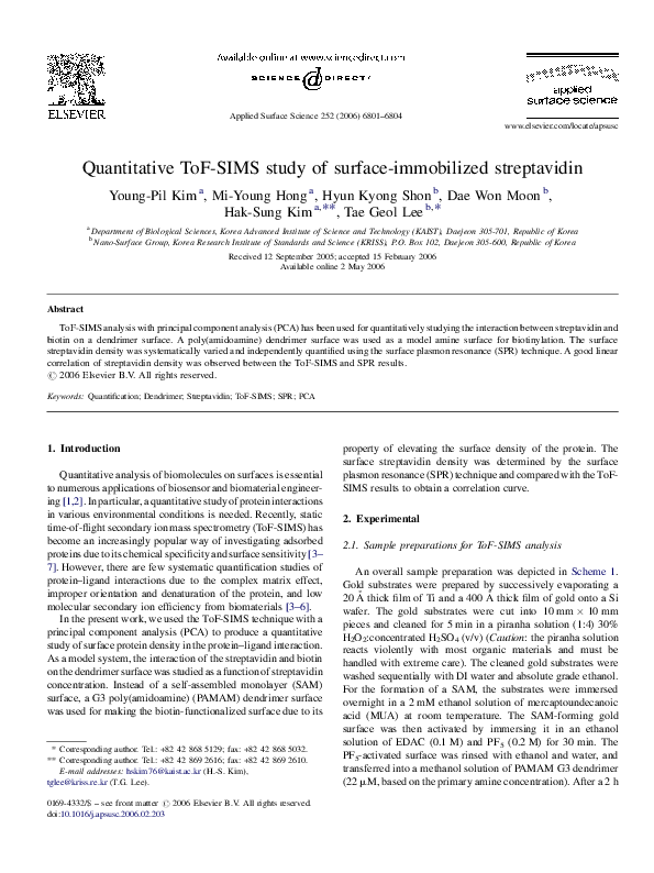 (PDF) Quantitative ToF-SIMS study of surface-immobilized streptavidin