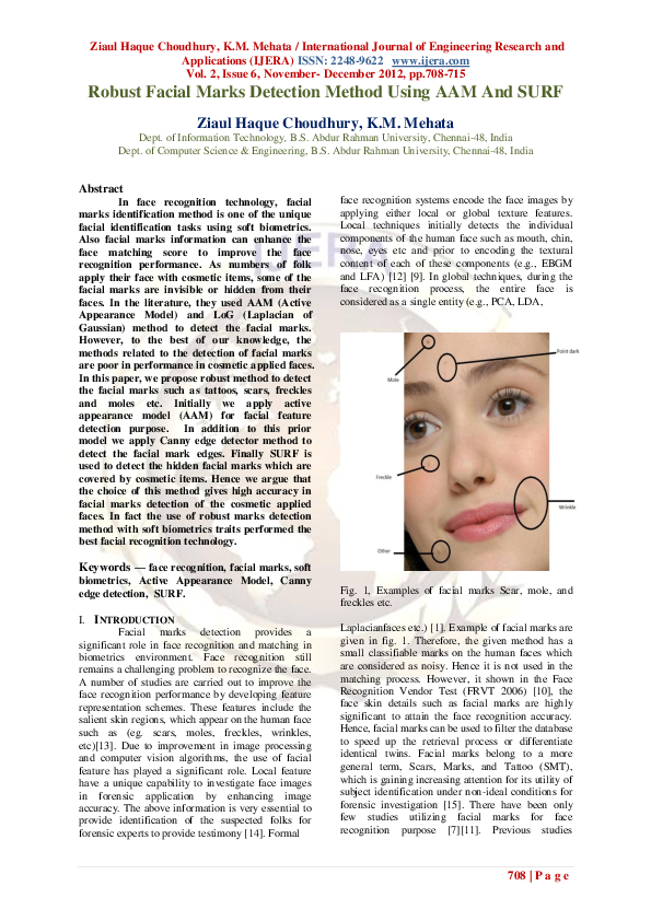 (PDF) Robust Facial Marks Detection Method Using AAM And SURF