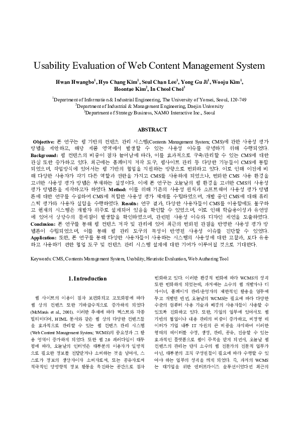 (PDF) Usability Evaluation of Web Content Management System
