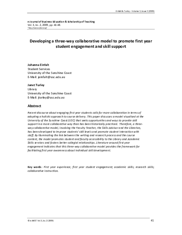 (PDF) Developing a three-way collaborative model to promote first year ...