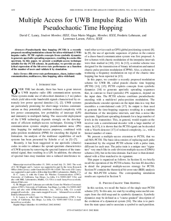 (PDF) Multiple access for UWB impulse radio with pseudochaotic time hopping