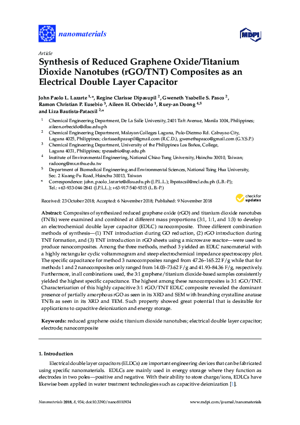 (PDF) Synthesis of Reduced Graphene Oxide/Titanium Dioxide Nanotubes ...