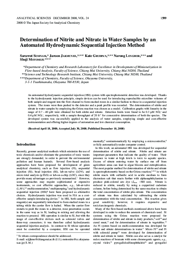 Pdf Determination Of Nitrite And Nitrate In Water Samples By An Automated Hydrodynamic