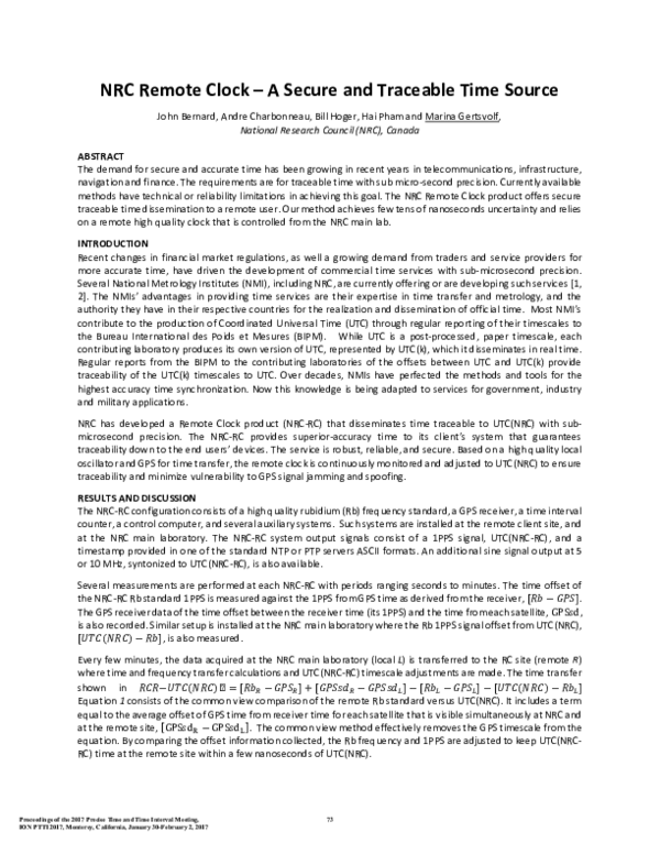(PDF) NRC Remote Clock A Secure and Traceable Time Source