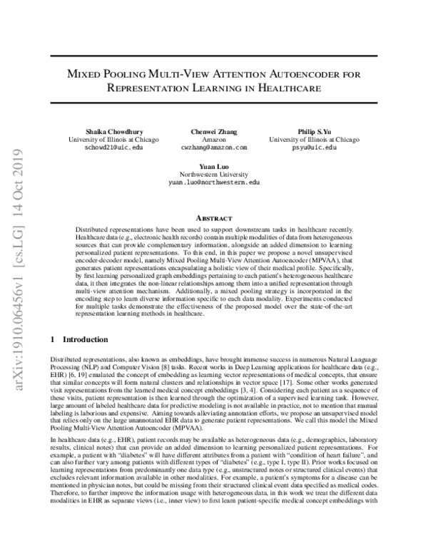 Pdf Mixed Pooling Multi View Attention Autoencoder For Representation Learning In Healthcare