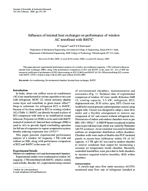 (PDF) Vijayan & Srinivasan:Effect of Internal Heat Exchanger on ...
