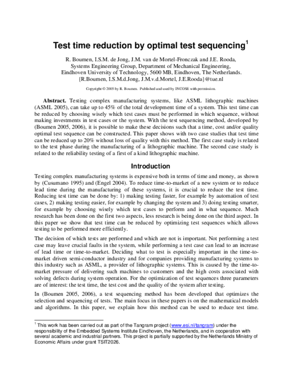 (PDF) Test time reduction by optimal test sequencing 1