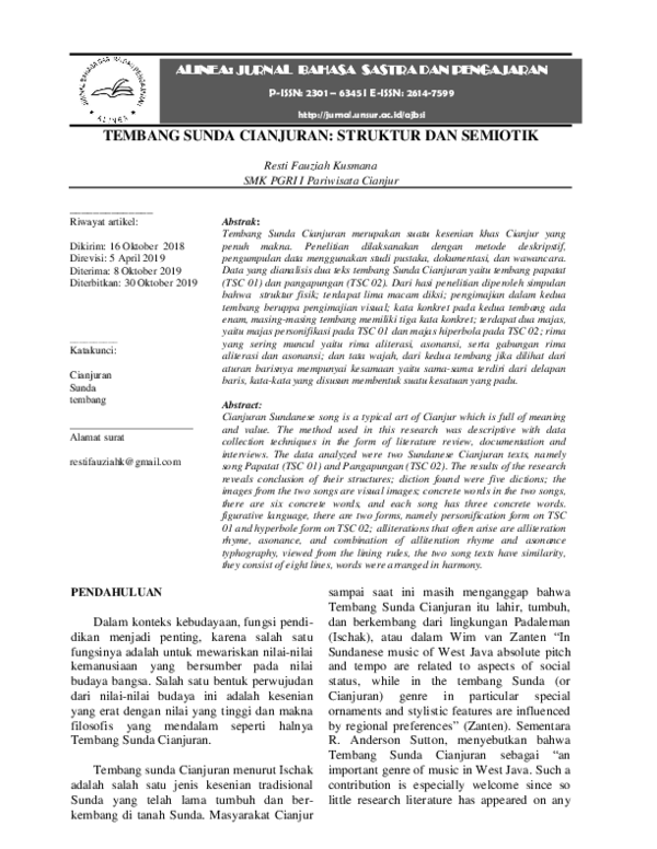 (PDF) Tembang Sunda Cianjuran: Struktur dan Semiotik