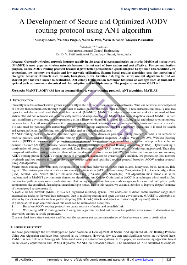 Pdf A Development Of Secure And Optimized Aodv Routing Protocol Using Ant Algorithm