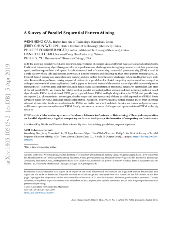 (PDF) A Survey of Parallel Sequential Pattern Mining