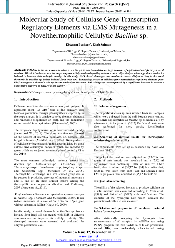 (PDF) Mutagenesis Enhances Cellulase in Thermophilic Bacillus