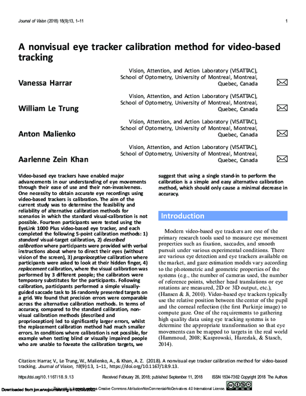 (PDF) A nonvisual eye tracker calibration method for video-based tracking