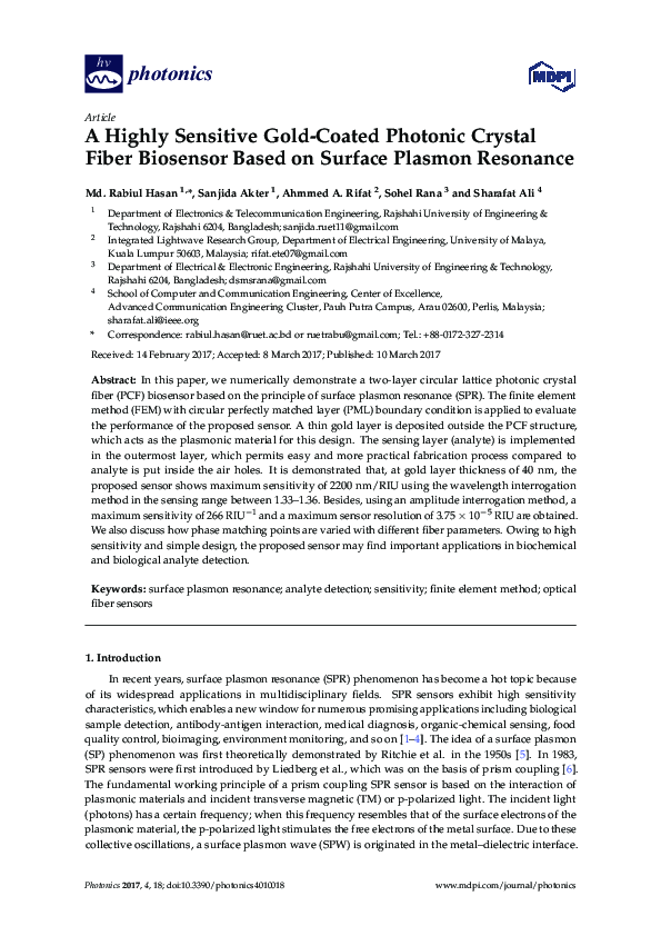 (PDF) A Highly Sensitive Gold-Coated Photonic Crystal Fiber Biosensor ...