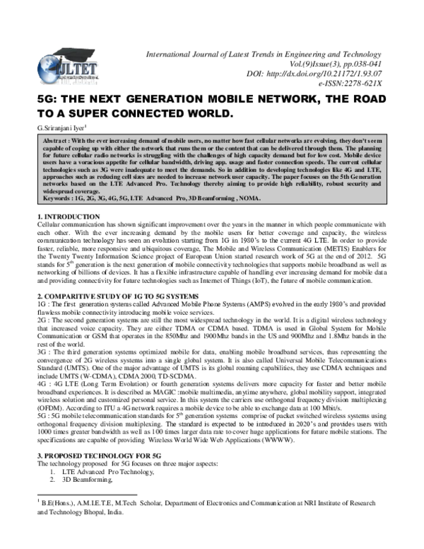 (PDF) 5G: The Next Generation Mobile Network, the Road to a Super ...