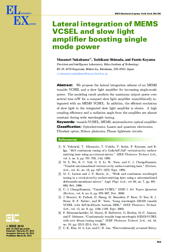 (PDF) Lateral integration of MEMS VCSEL and slow light amplifier ...