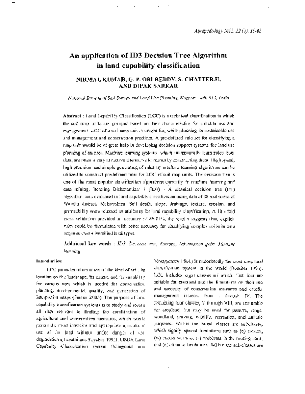 (PDF) An application of ID3 Decision Tree Algorithm in land capability classification