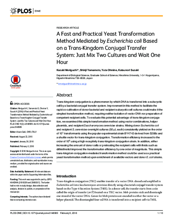 (PDF) A Fast and Practical Yeast Transformation Method Mediated by ...