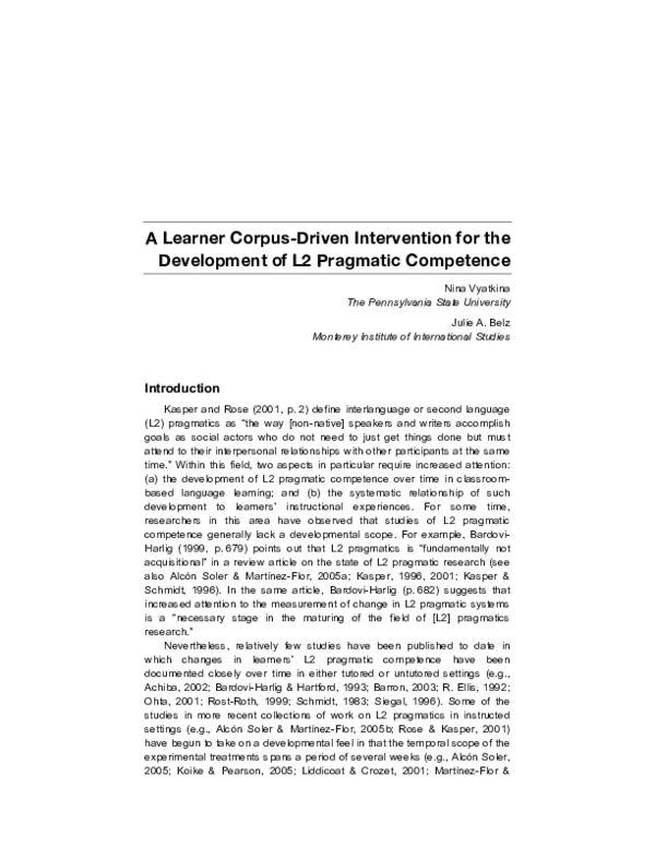 (PDF) A learner corpus-driven intervention for the development of L2 pragmatic competence