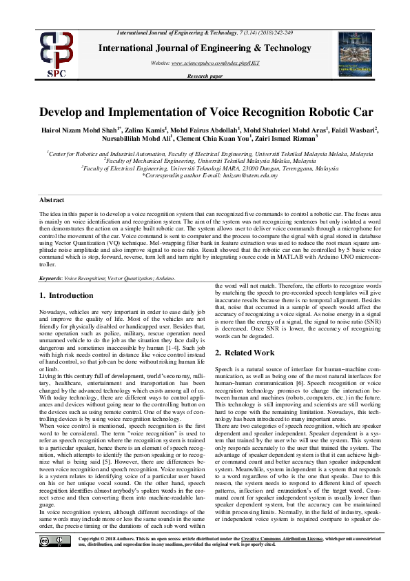 (PDF) Develop and Implementation of Voice Recognition Robotic Car