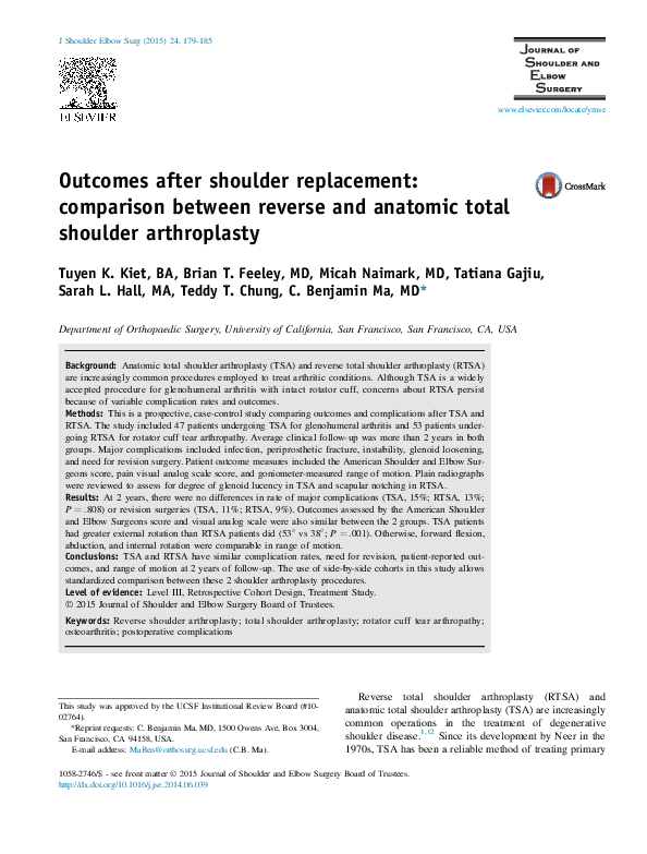 (PDF) Outcomes after shoulder replacement: comparison between reverse ...