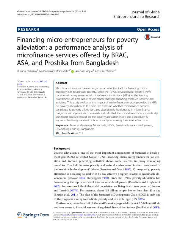 (PDF) Financing micro-entrepreneurs for poverty alleviation: a performance analysis of ...