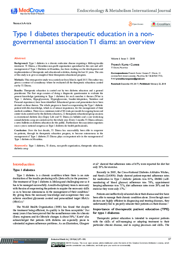 (PDF) Type 1 diabetes therapeutic education in a non-governmental ...