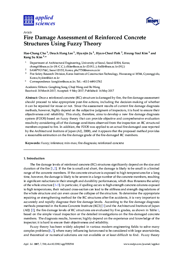 (PDF) Fire Damage Assessment of Reinforced Concrete Structures Using Fuzzy Theory