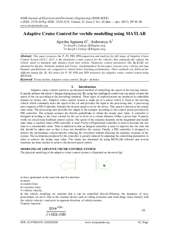 (PDF) Adaptive Cruise Control for vechile modelling using MATLAB
