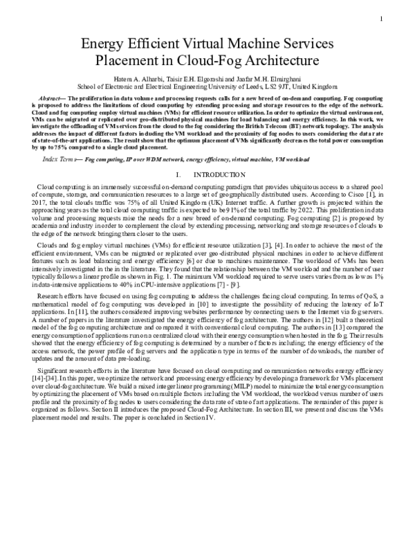 (PDF) Energy Efficient Virtual Machine Services Placement in Cloud-Fog Architecture