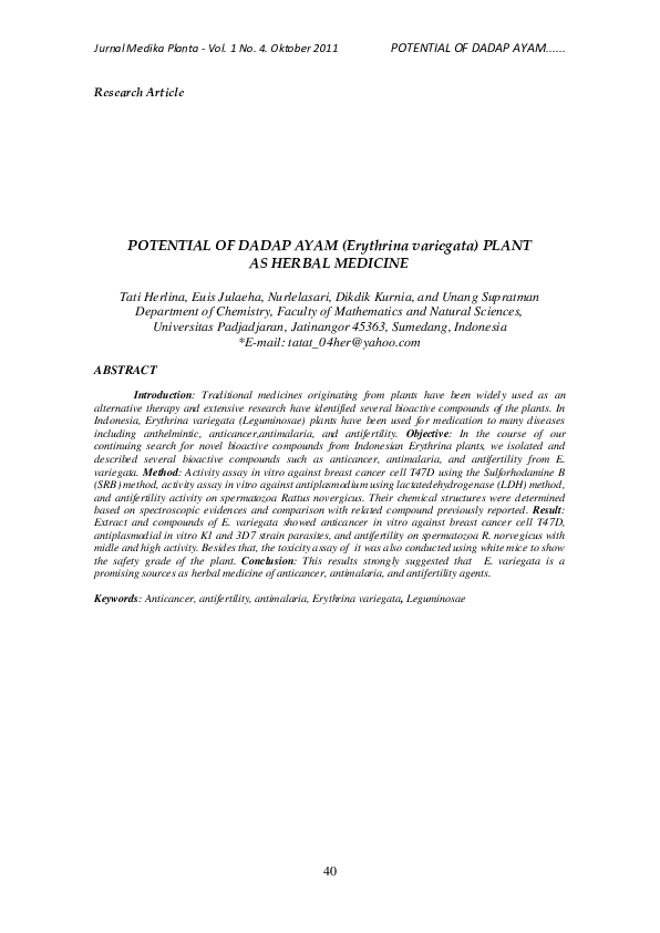(PDF) POTENTIAL OF DADAP AYAM (Erythrina variegata) PLANT AS HERBAL ...