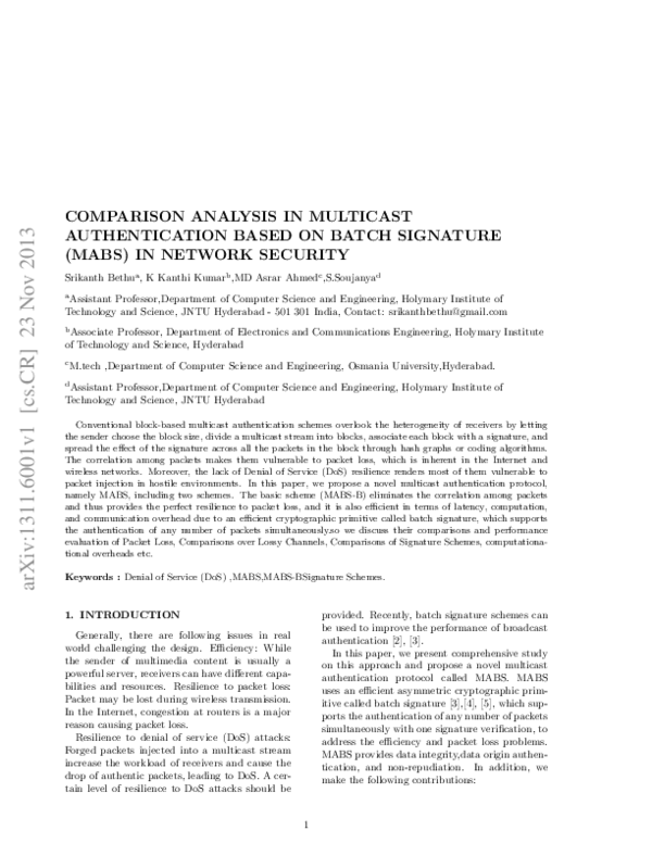 Pdf Comparison Analysis In Multicast Authentication Based On Batch Signature Mabs In Network