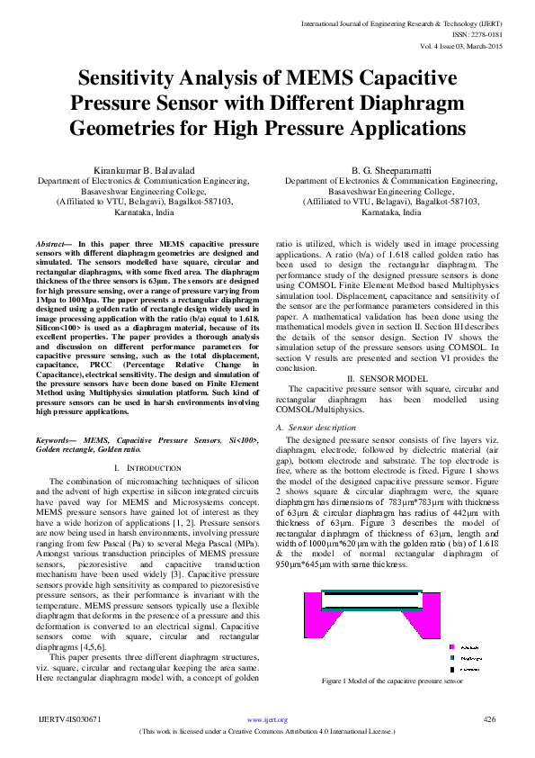 (PDF) Sensitivity Analysis of MEMS Capacitive Pressure Sensor with Different Diaphragm ...