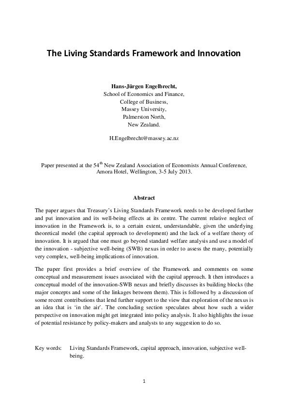 (PDF) The Living Standards Framework and Innovation