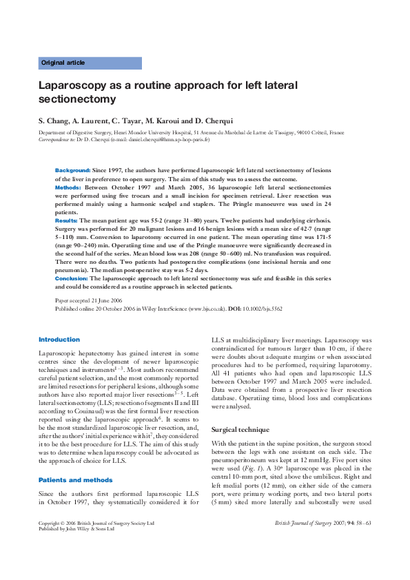 (PDF) Laparoscopy as a routine approach for left lateral sectionectomy