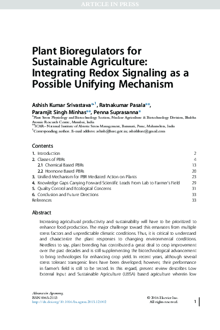 (PDF) Plant Bioregulators for Sustainable Agriculture: Integrating ...