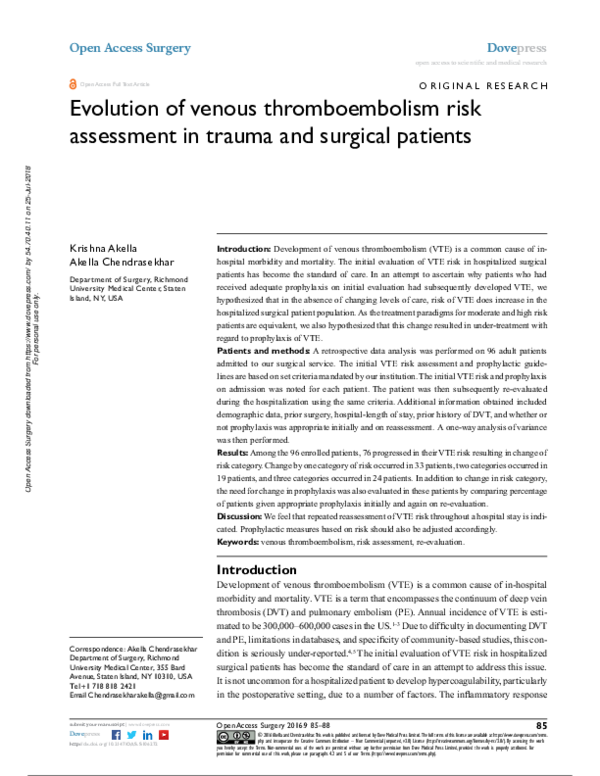 (PDF) Evolution of venous thromboembolism risk assessment in trauma and surgical patients