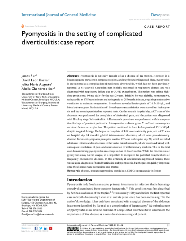 (PDF) Pyomyositis in the setting of complicated diverticulitis: case report