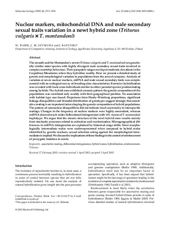 (PDF) Nuclear markers, mitochondrial DNA and male secondary sexual ...