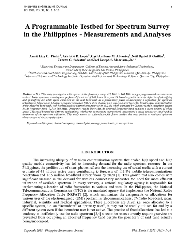 (PDF) A Programmable Testbed for Spectrum Survey in the Philippines ...
