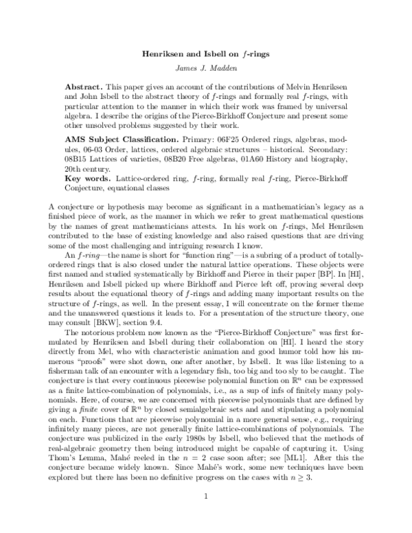 (PDF) Henriksen and Isbell on f-rings
