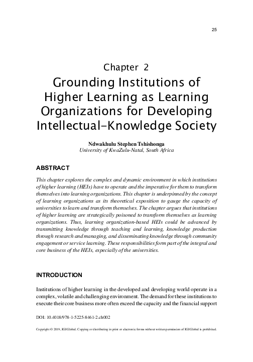 (PDF) Grounding Institutions of Higher Learning as Learning ...