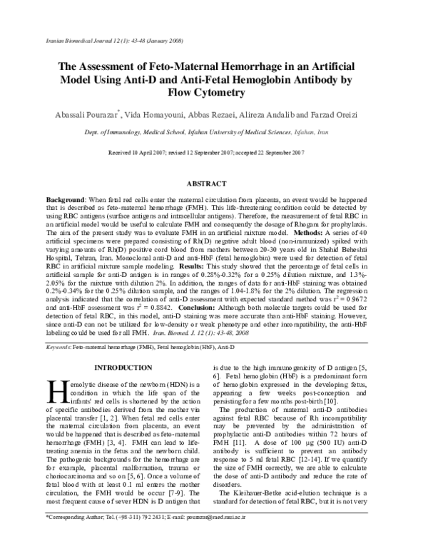 (PDF) The assessment of feto-maternal hemorrhage in an artificial model ...