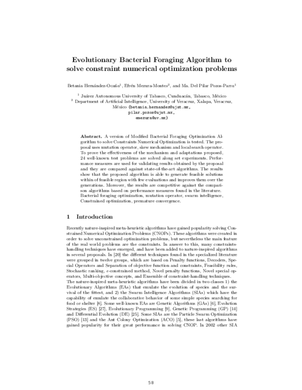 (PDF) Improved Modified Bacterial Foraging Optimization Algorithm to Solve Constrained Numerical ...